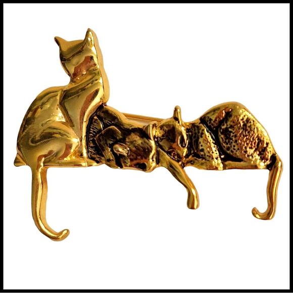 Jewelry | Vintage Gold Tone Cat Kitty Three Cats Brooch Pin | Poshmark